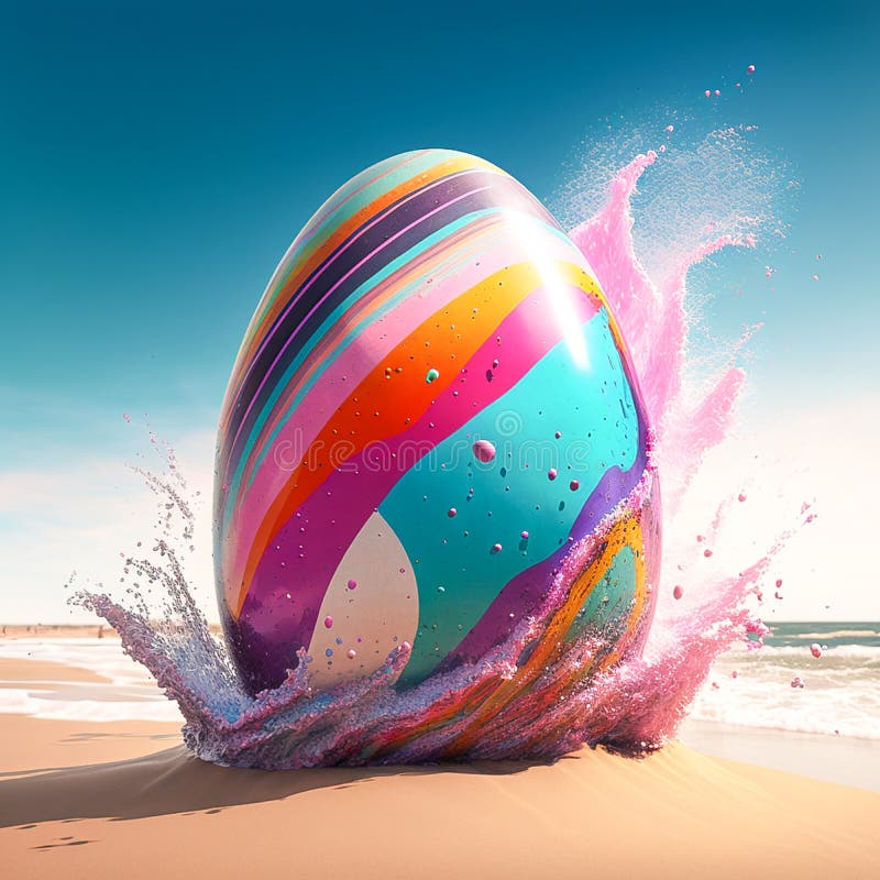 Giant Easter Egg with Splash Effect on the Beach Stock Illustration ...