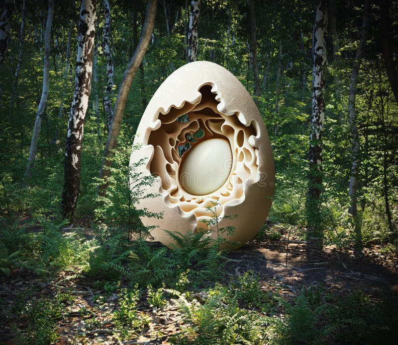 Giant egg in the forest stock photo. Image of shell - 263801036