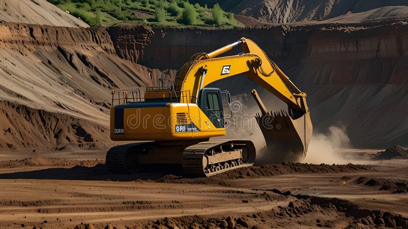 Giant Excavator Digging Earth at an Open-pit Mine Stock Illustration ...