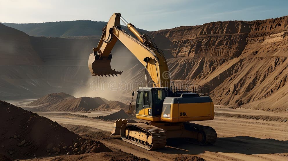 Giant Excavator Digging Earth at an Open-pit Mine Stock Illustration ...