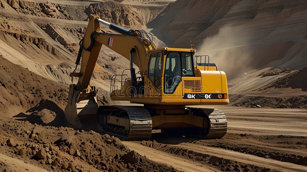 Giant Excavator Digging Earth at an Open-pit Mine Stock Illustration ...
