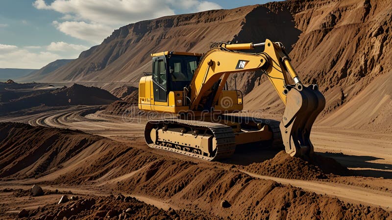 Giant Excavator Digging Earth at an Open-pit Mine Stock Illustration ...