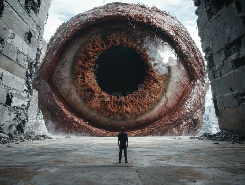 Giant Eye in a Post-apocalyptic Landscape Stock Illustration ...