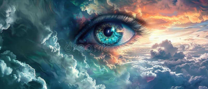 A Giant Eye Staring Down from the Sky Stock Illustration - Illustration ...