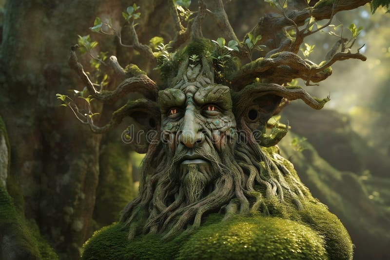 Giant Fantasy Tree with Face Stock Illustration - Illustration of stump ...