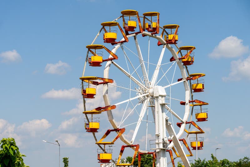 Giant Ferris Wheel in Fun Park on Blue Sky Stock Image - Image of ride ...