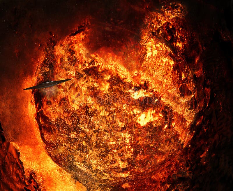 Giant Fireball with Spaceship Stock Image - Image of fantasy, fire ...