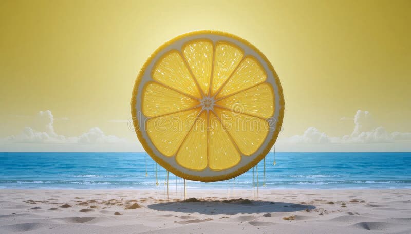 Giant Floating Lemon Over a Tropical Ocean Stock Illustration ...