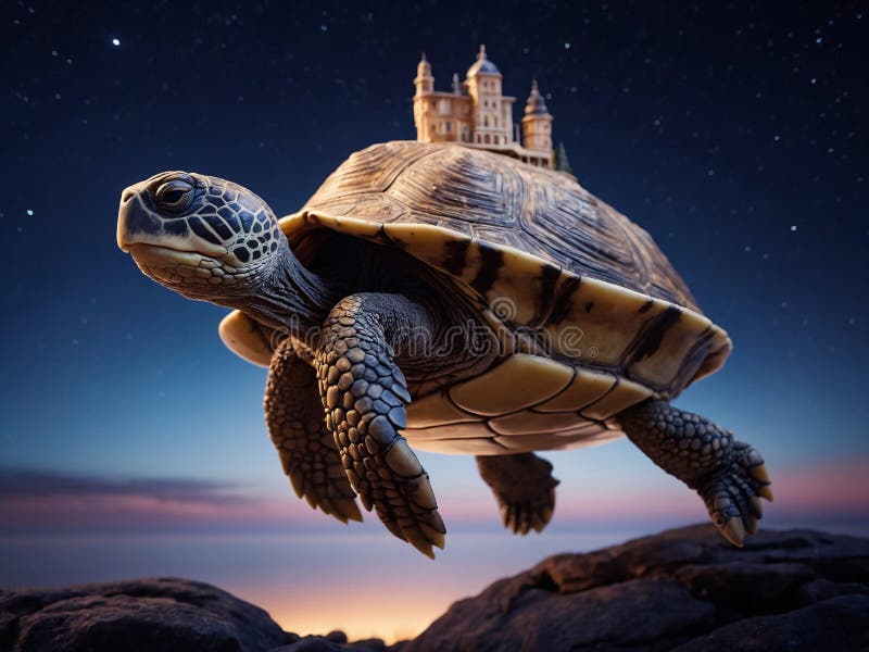 A Giant Floating Turtle with Building on His Back, AI Generative Stock ...