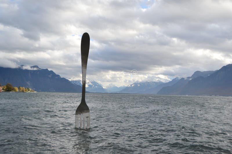 Giant Fork in Water. Vevey. Editorial Stock Image - Image of european ...