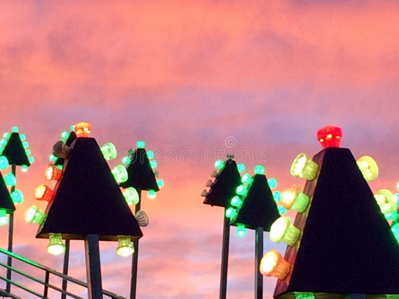 Giant Fun Slide at Fairgrounds at Sunset Stock Photo - Image of ...