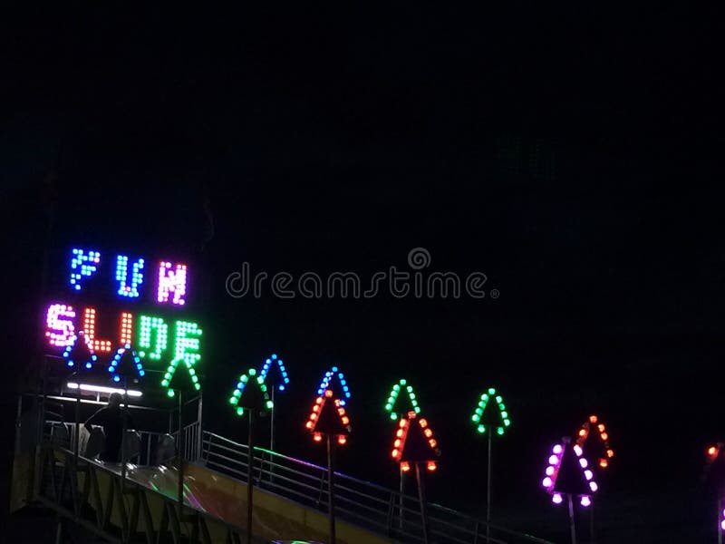 Giant Fun Slide Ride at Fairgrounds at Night Editorial Photography ...