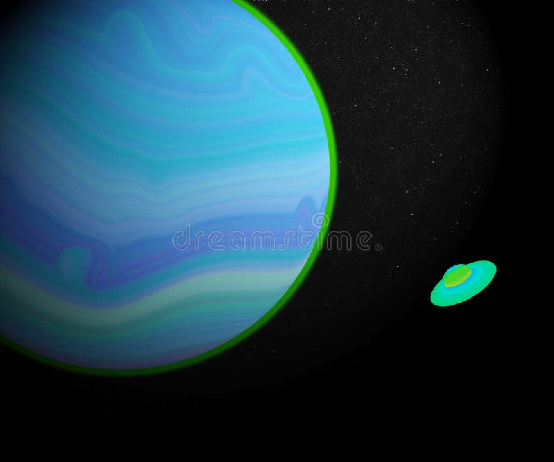 Giant Gaseous Planet in Deep Space with Aa UFO Stock Illustration ...
