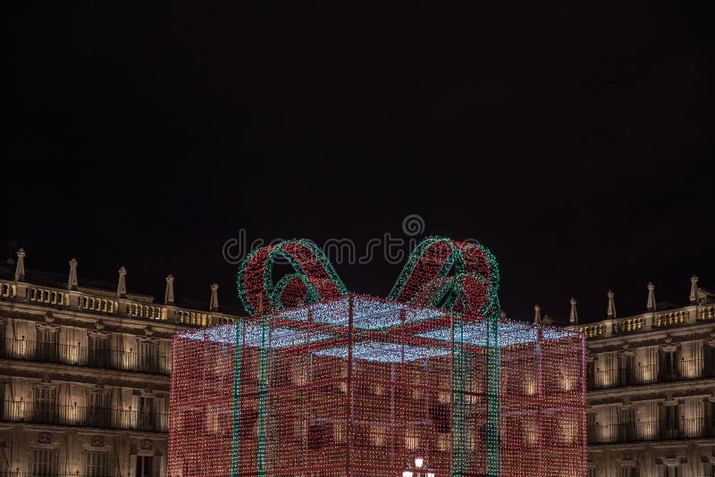 Giant Gift Box of Lights Decorating the Main Square of Salamanca Stock ...
