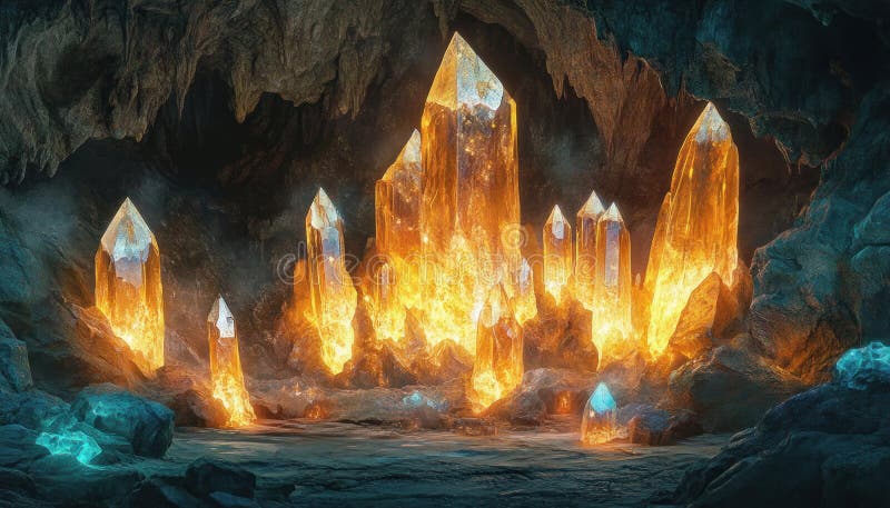 Giant Glowing Crystals Hidden Deep Inside a Cave Stock Photo - Image of ...