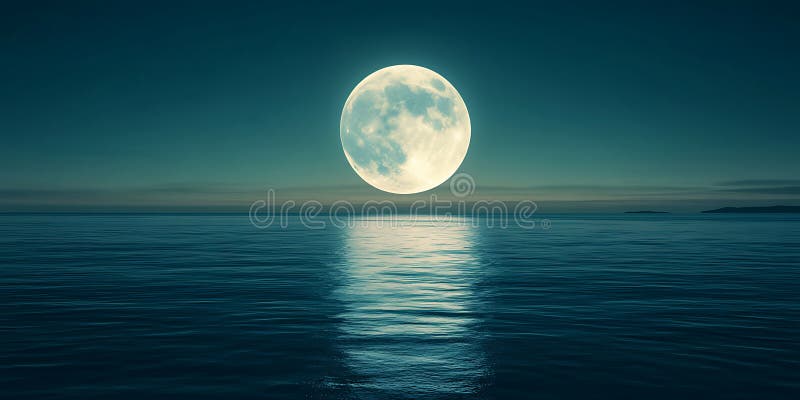 Giant Glowing Moon Reflecting on Water Wallpaper Background Stock ...