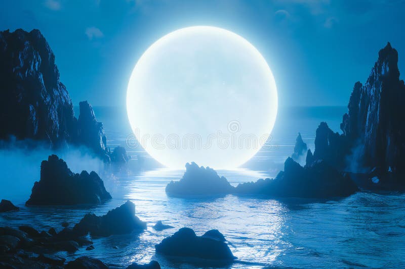 A Giant Glowing White Circle in the Middle of an Ocean, Surrounded by ...