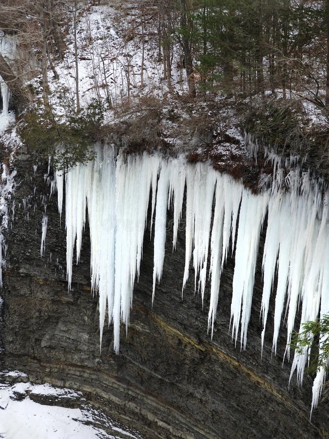 Gigantic Gorge Rock Wall Icicles Taughannock Falls State Park NYS Stock ...