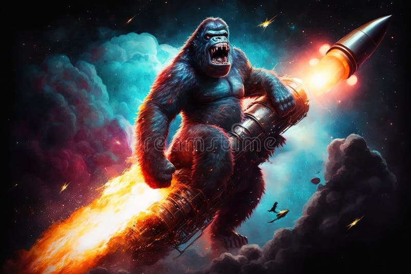 Giant Gorilla Riding a Rocket Illustration Generative Ai Stock ...