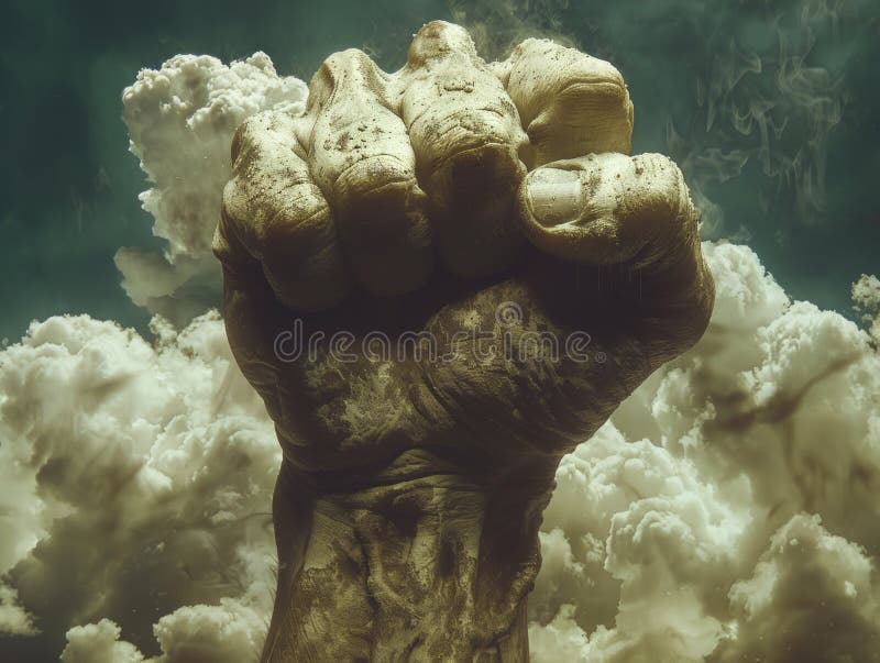 Giant Hand Emerges from a Cloud-filled Sky, Creating a Surreal and Awe ...