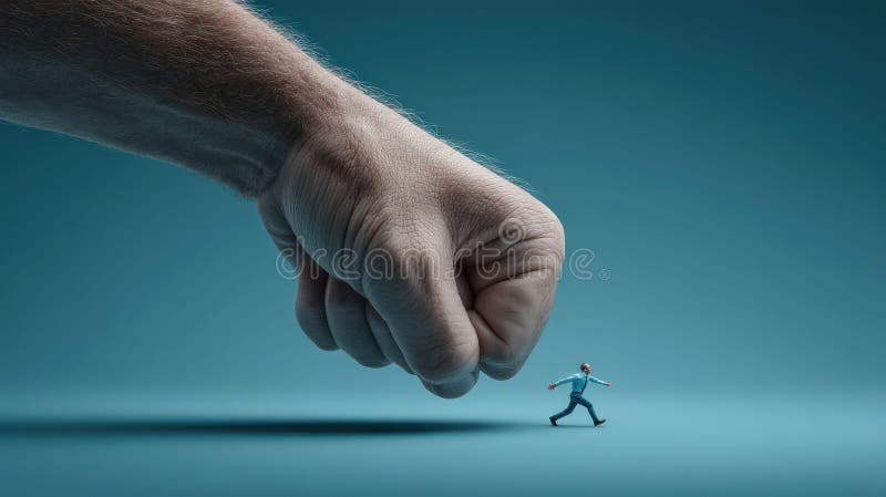 A Giant Hand Looms Over a Tiny Person, Creating a Striking Visual of ...