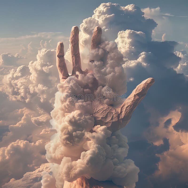 A Giant Hand Reaching Out from the Clouds Stock Illustration ...