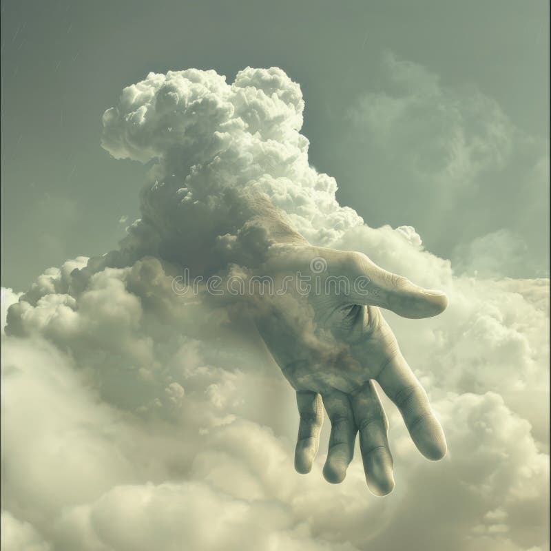 A Giant Hand Reaching Out from the Clouds Stock Illustration ...