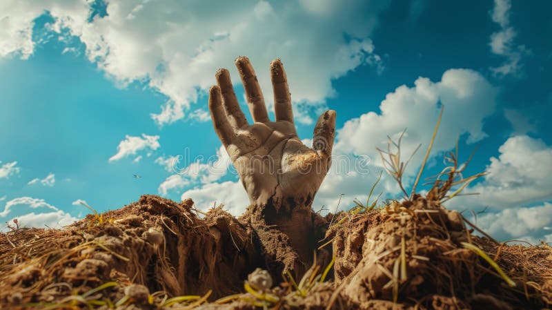 A Giant Hand Reaching Out from a Hole in the Sky Stock Illustration ...
