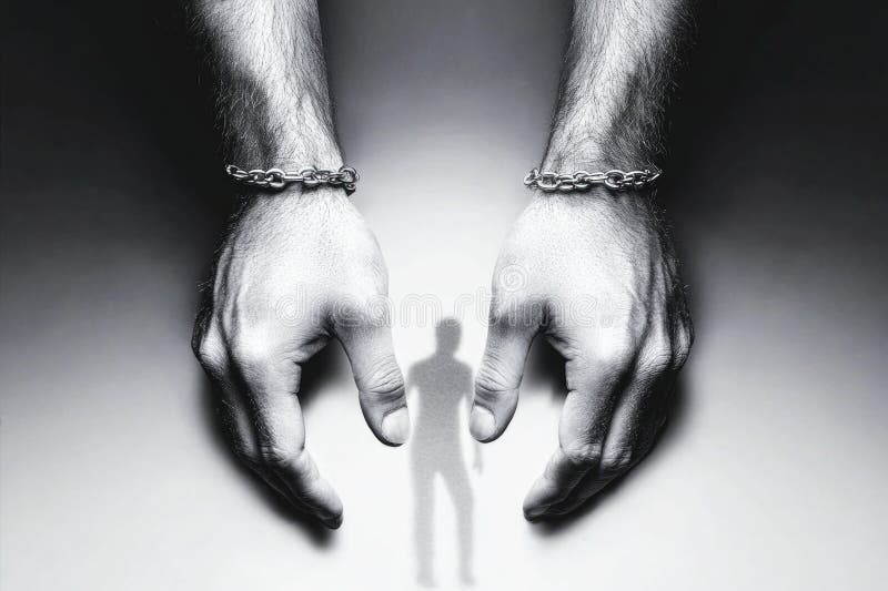 Giant Handcuffed Hands Over Shadowed Figure Symbolizing Control and ...