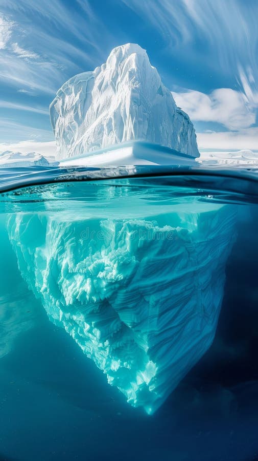 Giant Iceberg Floating in the Ocean, with Underwater View. Nature and ...