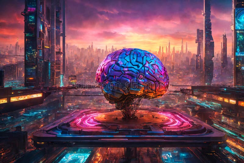 Giant Illuminated Fantastic Brain Shaped Chip on the Computer ...