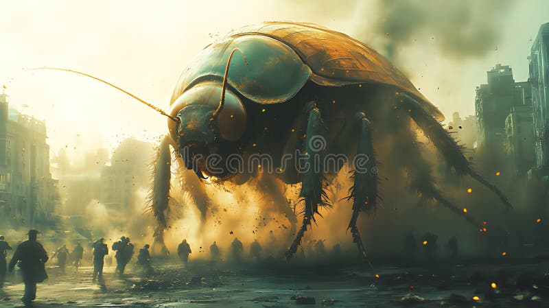 Giant Insect Attacks Post-apocalyptic City Stock Illustration ...
