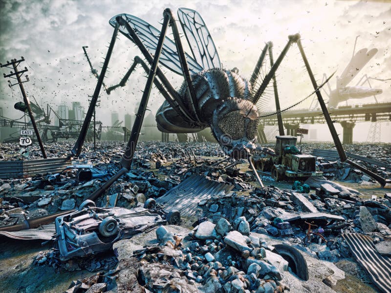 Giant insects and the city stock illustration. Illustration of dramatic ...