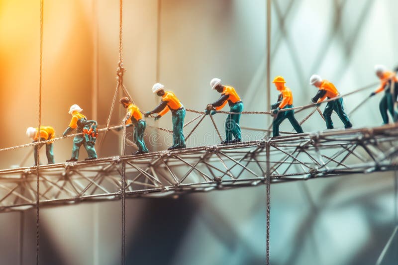 A Giant, Interconnected Bridge Being Constructed by a Group of Builders ...