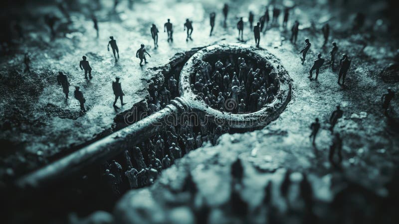 Giant Key Emerging Amidst a Crowd in Dystopian Art Stock Image - Image ...