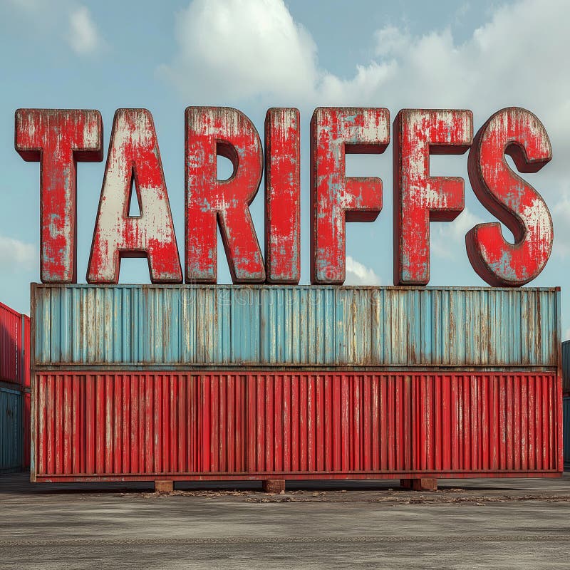 Giant Letters Spelling TARIFFS Sit Atop Stacked Rusty Shipping ...