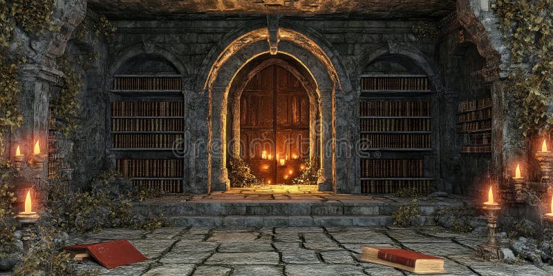 Giant Library Buried Underground with Ancient Books for Fantasy ...