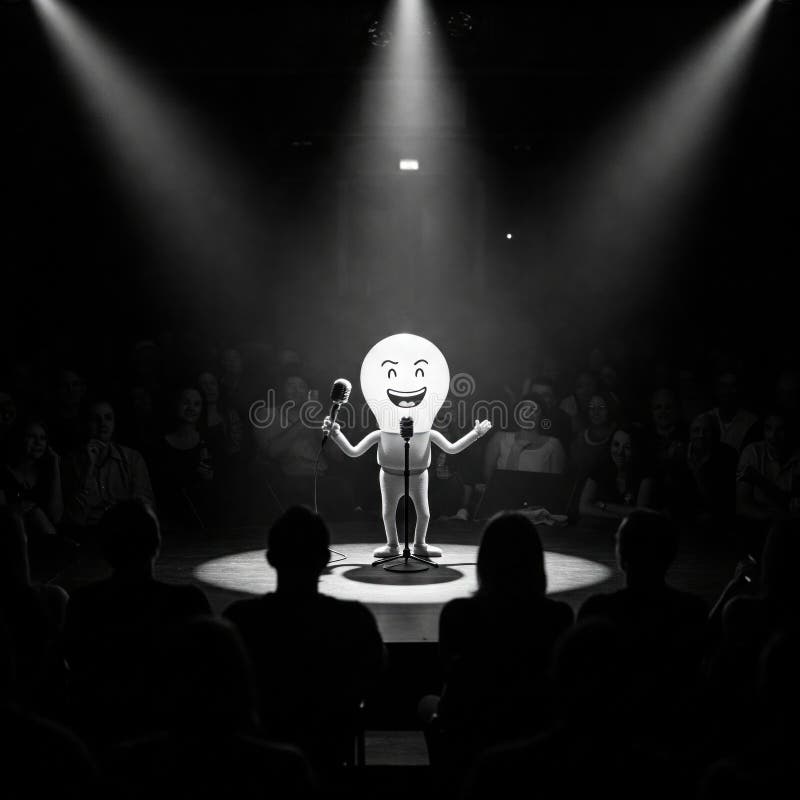 Giant Light Bulb Comedian on Stage in Front of the Audience. Stock ...