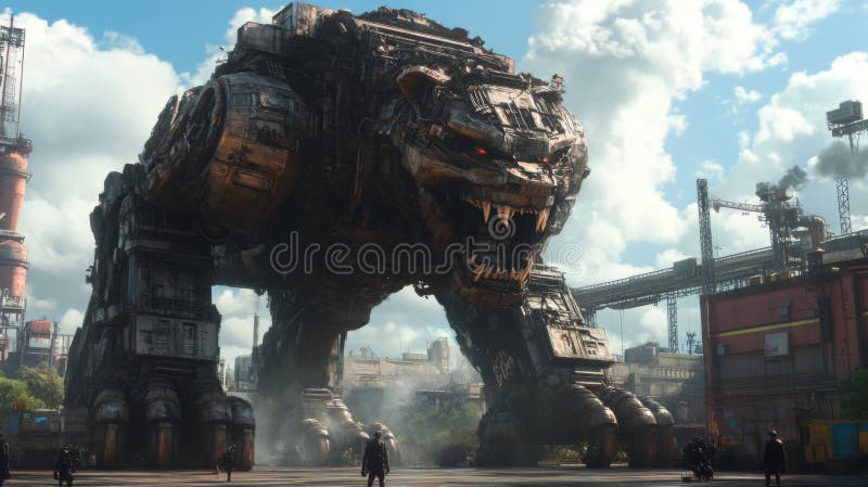 Giant Mechanical Monster in Urban Cityscape Stock Illustration ...