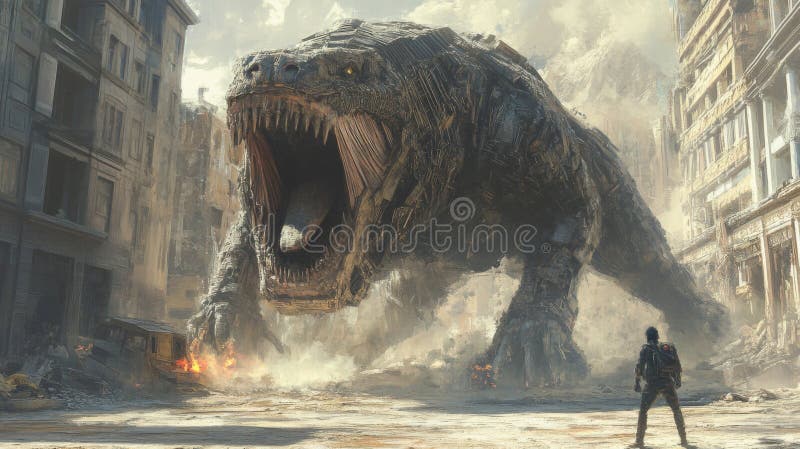 Giant Monster Attacks Urban Cityscape Stock Illustration - Illustration ...