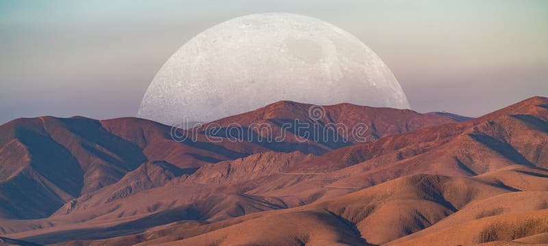Giant Moon in the Evening Sky Over the Mountains. Elements of this ...