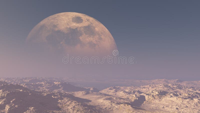 Giant Moon Over Desert stock illustration. Illustration of horizon ...