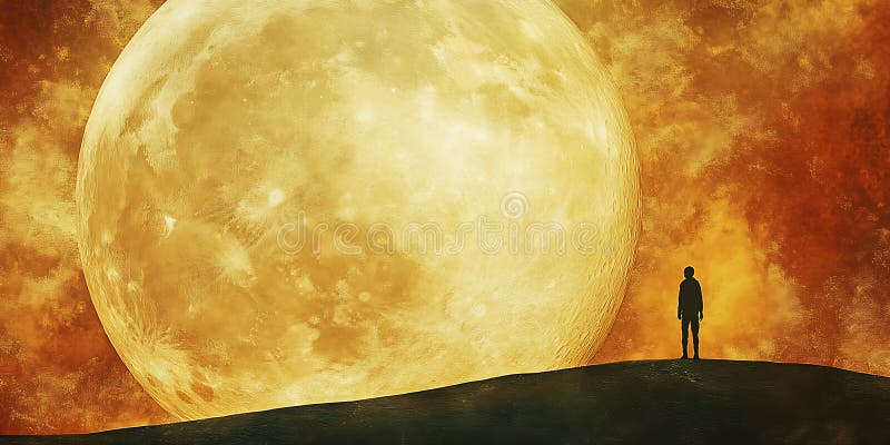 Giant Moon and Silhouette a Stunning Celestial Artwork Stock ...