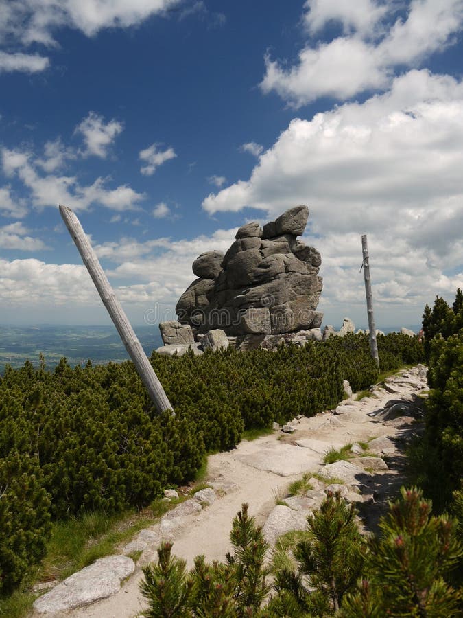The Rock Formation Towers Over the Ridge Giant Mountains Stock Image ...