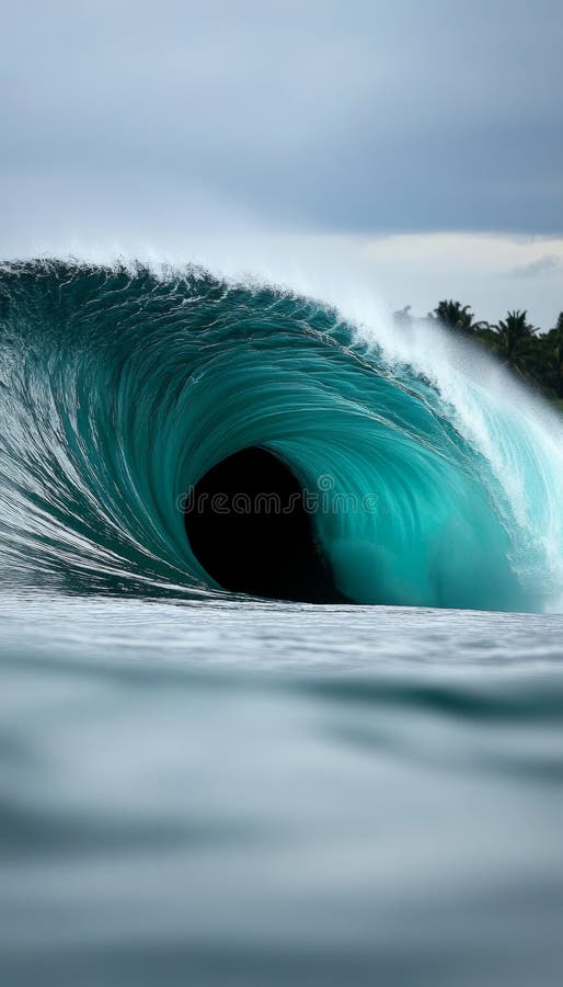 Giant Ocean Wave Breaking with Turquoise Barrel and Black Empty Core ...
