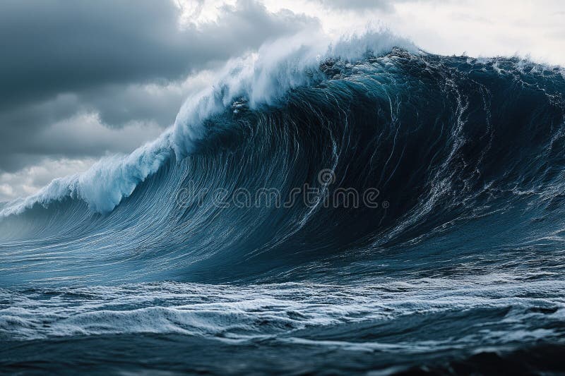 Giant Ocean Wave Breaking Under Stormy Sky Stock Illustration ...