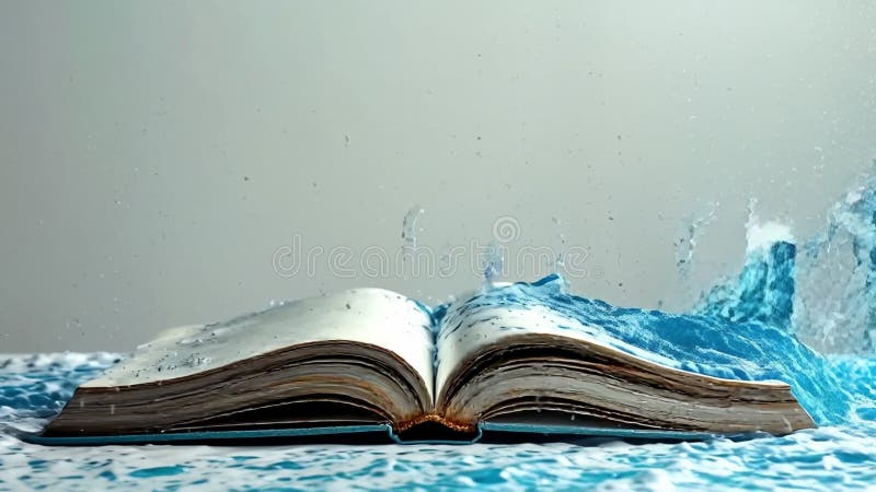 A Giant Ocean Wave Exploding from the Pages of an Open Book Stock ...