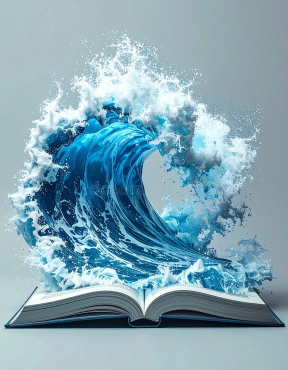A Giant Ocean Wave Exploding from the Pages of an Open Book Stock ...