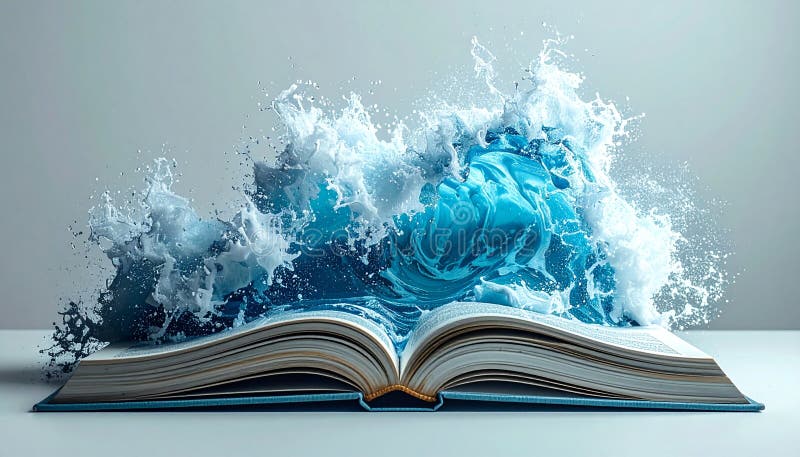 A Giant Ocean Wave Exploding from the Pages of an Open Book Stock ...