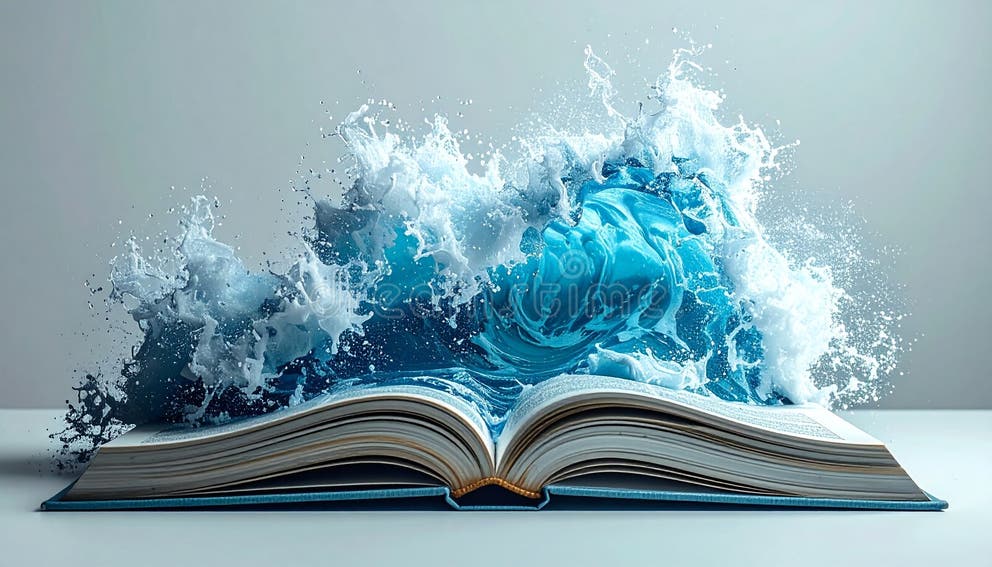 A Giant Ocean Wave Exploding from the Pages of an Open Book Stock ...